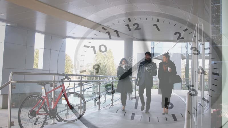 Animation of Ticking Clock Against Diverse Group of People Drinking ...