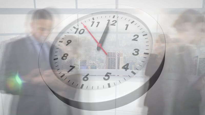 Animation of Ticking Clock Against Time-lapse of Businesspeople Walking ...