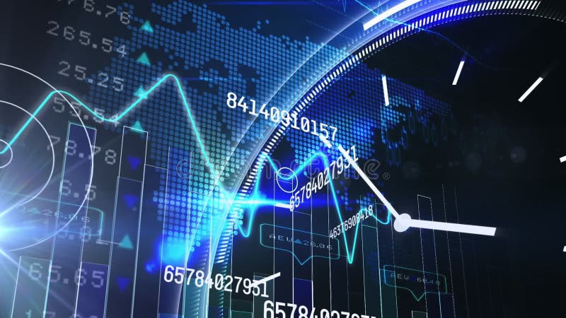 Animation of Ticking Clock, Changing Numbers and Statistical Data ...