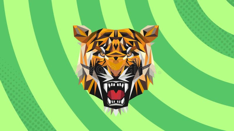 Animation of Tiger Face Icon Against Radial Rays in Seamless Pattern on ...