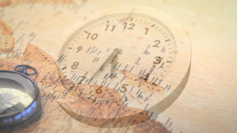 Animation of Time-lapse of Moving Clock and Overhead View of Compass on ...