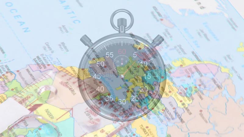 Animation of Timer Over Spinning World Map and Compass Stock Video ...