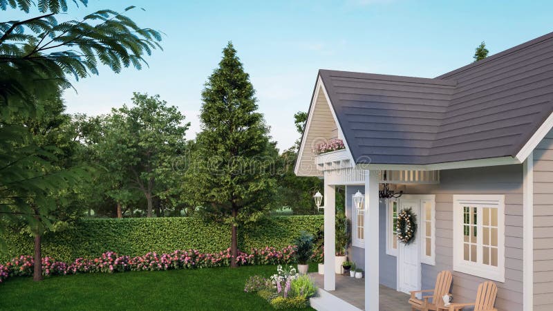 Animation of Tiny House with Empty Green Lawn for Copy Space 3d Render ...