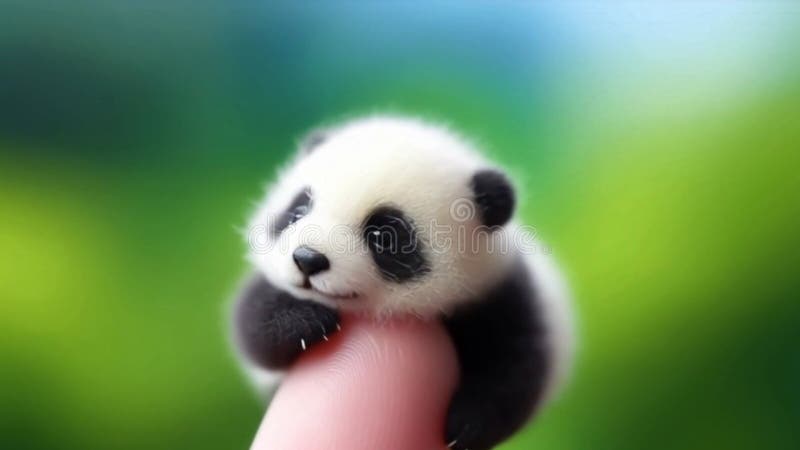 Animation of Tiny Panda Lying on a Person S Finger Stock Footage ...