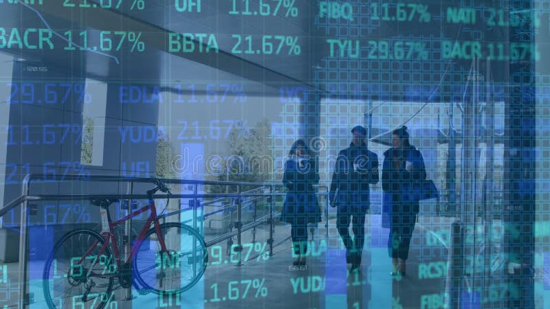 Animation of Trading Board, Graphs and Map Over Diverse Coworkers ...