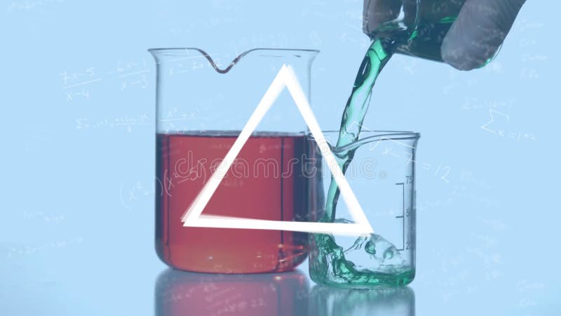Animation of Triangle, Math Equations Over Cropped Hand of Scientist ...