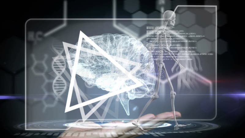 Animation of Triangles and Skeleton Model Over Hand Holding Digital ...