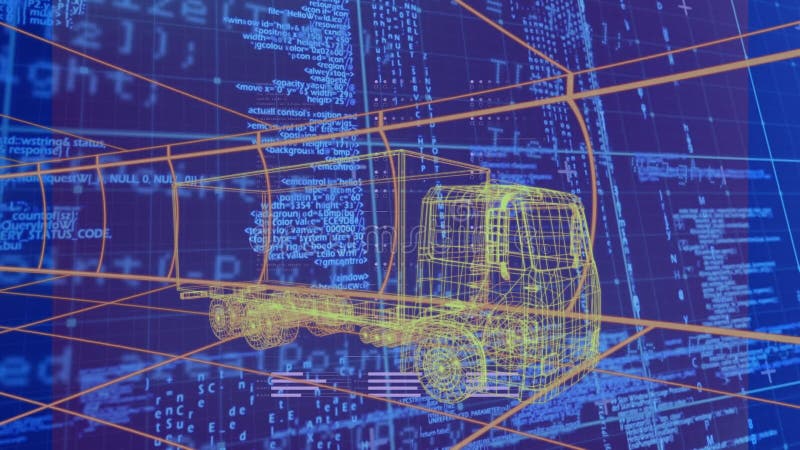 Animation Of Truck With Graphical User Interface Moving Against Programming Data And Grid