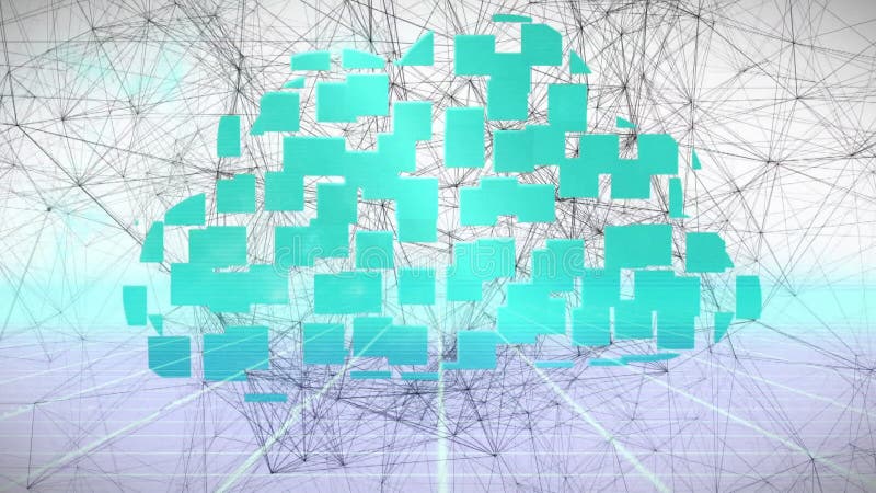 Animation of Turquoise Blocks Forming Digital Cloud with Network Lines ...