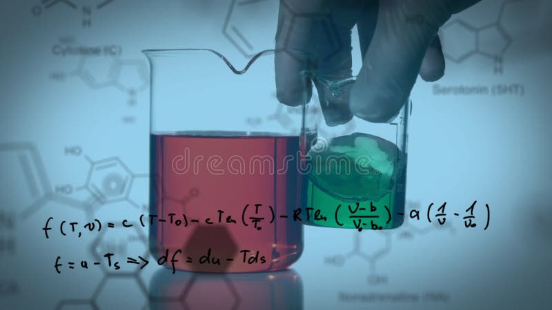 Laboratory Beakers with Data and Structural Formula of Chemical ...