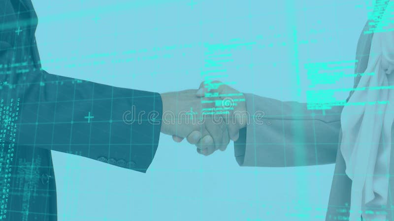 Animation of Two People Shaking Hands Over Data Recording and ...