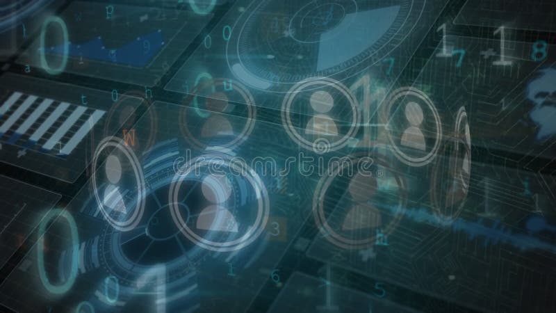 Animation of User Icons, Binary Code and Diverse Data Processing on ...