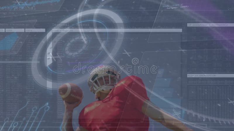 Animation of Various Digital Patterns Over Biracial Player Throwing ...