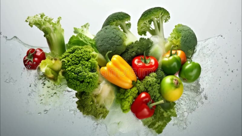 Animation of Various Vegetables Falling into Water with Splashes Stock ...