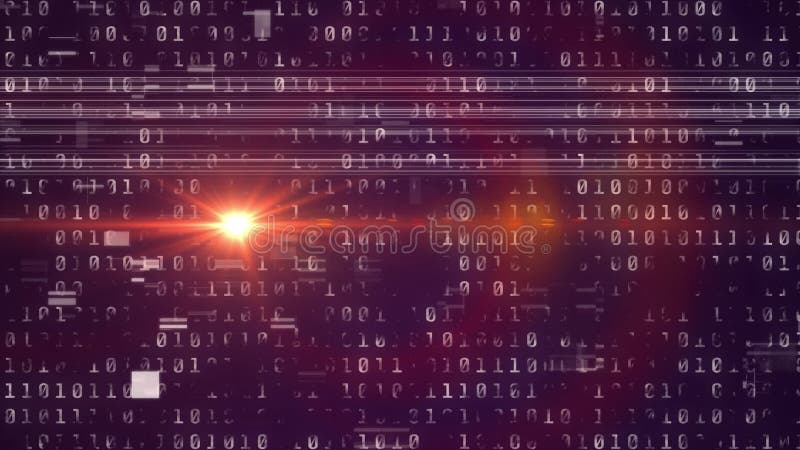 Animation of Vhs Glitch Effect and Light Spot Moving Against Binary Coding Against Black ...