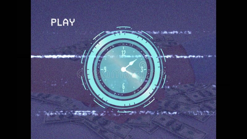 Animation of Vhs Glitch Effect and Ticking Clock Over Businessmen ...