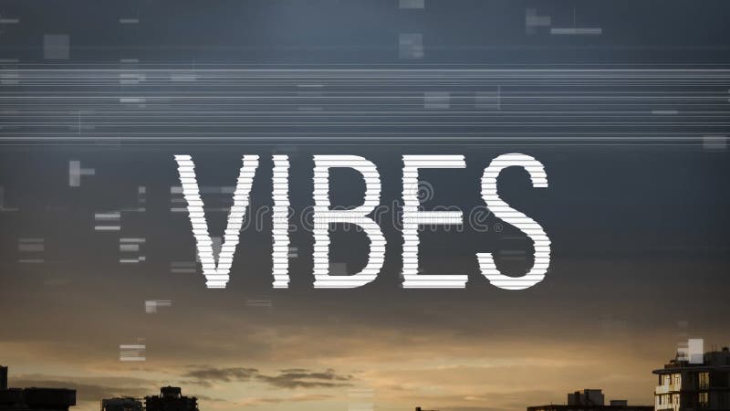 Animation of Vibes Text in White with Interference Over Sunset Sky Over ...