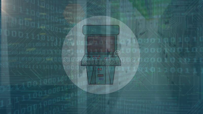 Animation of Video Game Icon, Binary Coding, Data Processing Over Glowing Computer Circuit Board ...