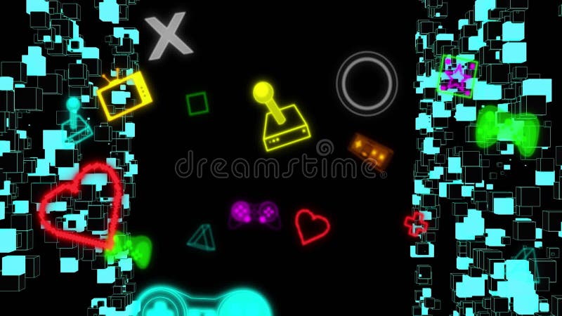 Animation of Video Game Icons with Network of Connections Stock Footage ...