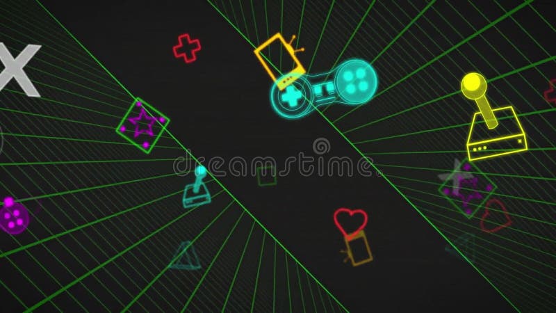 Animation of Video Game Icons Over Metaverse Grid Stock Video - Video ...