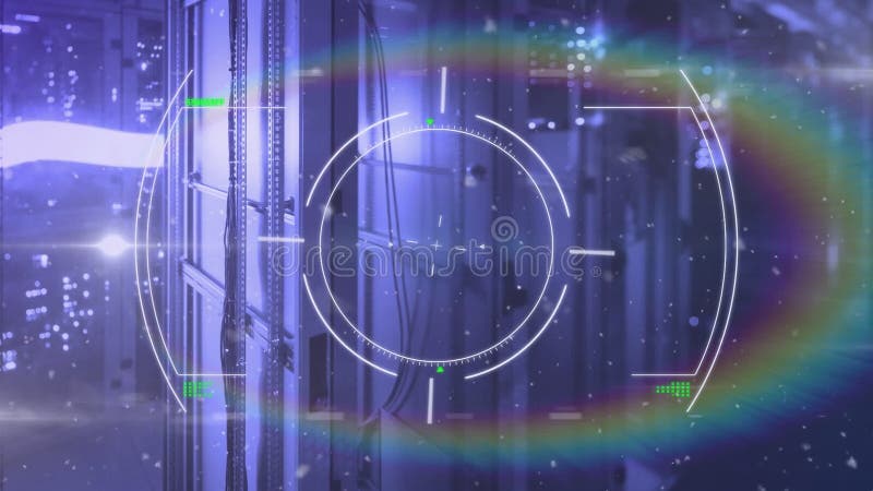 Animation of Viewfinder, Glitch and Lights Over Servers Stock Footage ...