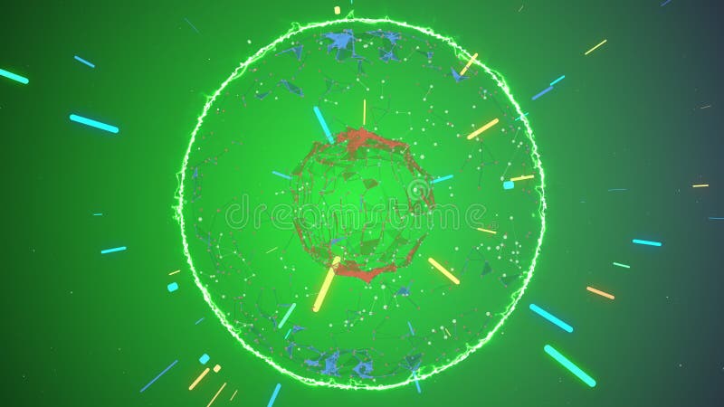 Red Plexus Sphere Inside Blue Sphere with Light Ring Around Rotating ...