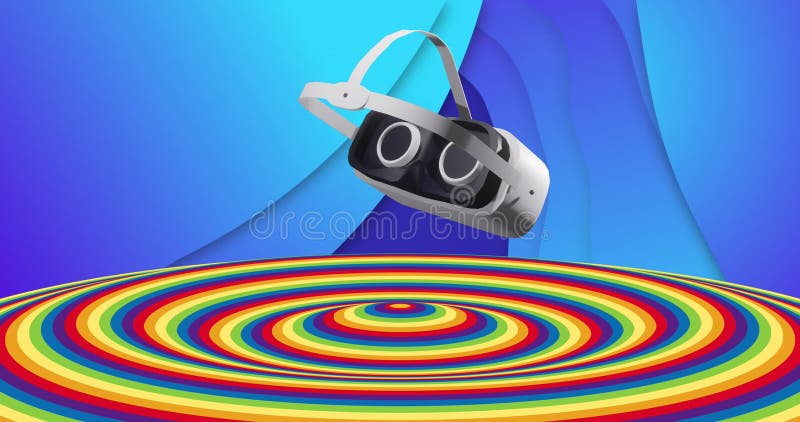 Animation of Vr Headset and Coloured Circular Surface Over Blue ...