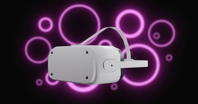Animation of Vr Headset Over Purple Neon Circles and Data Processing ...