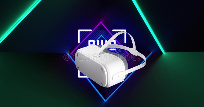 Animation of Vr Headset Over Qr Code and Neon Lines Data Processing ... Animation of Vr Headset Over Qr Code and Neon Lines Data Processing ...