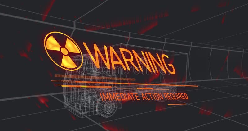 Animation of Warning Text 3d Car Model Over Grid on Black Background ...