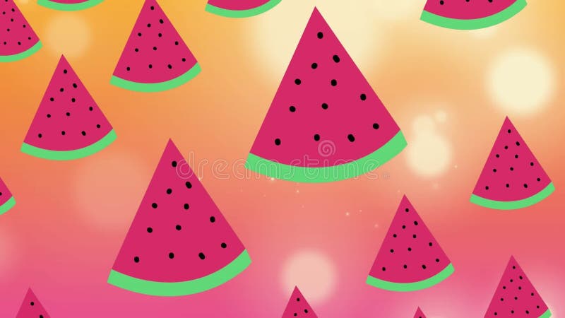 Animation of Watermelons Floating Over Orange and Pink Background Stock ...