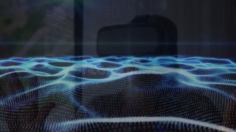 Animation of Waves of Binary Coding Over Person Wearing Vr Headset ... Animation of Waves of Binary Coding Over Person Wearing Vr Headset ...