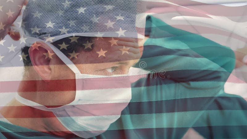 Animation of Waving Usa Flag Over Caucasian Male Surgeon Wearing ... Animation of Waving Usa Flag Over Caucasian Male Surgeon Wearing ...