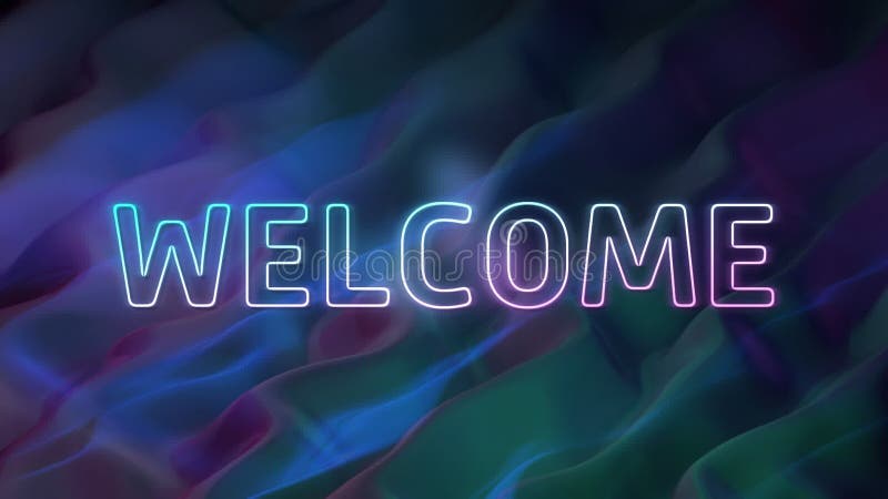 Animation of Welcome Text Over Neon Light Trails on Black Background ...