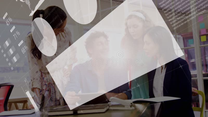 Animation of White Colored Infographic Over Diverse Coworkers Sharing ...