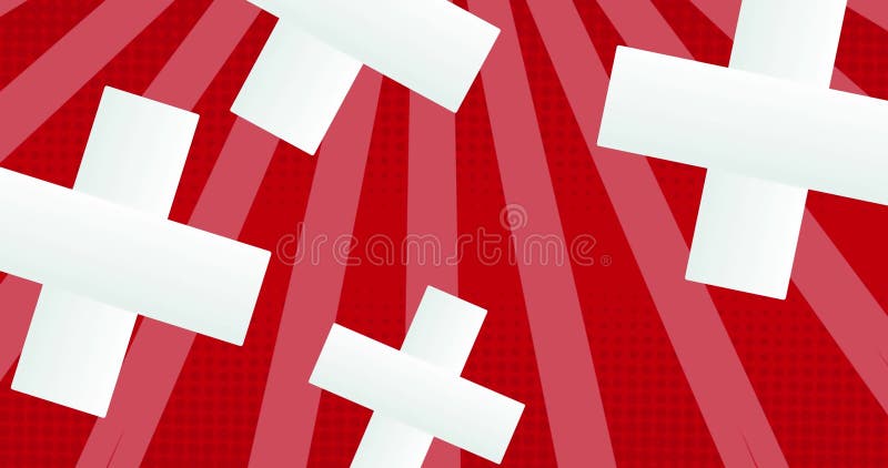 Animation of White Crosses Falling Over Red Spinning Stripes Stock ...