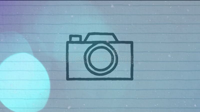 Animation of White Particles and Blue Bokeh Lights Over Camera Icon on ...