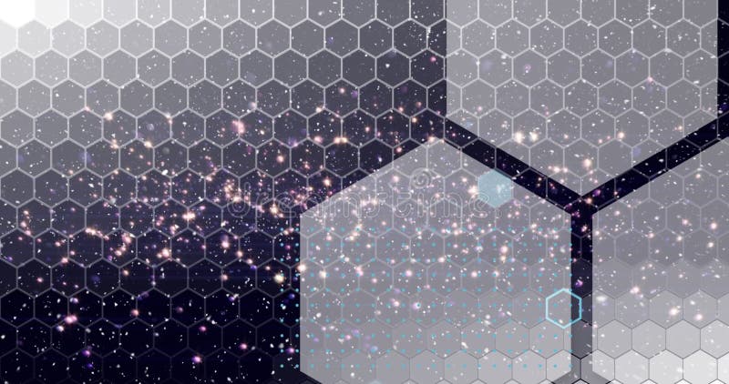 Animation of White Particles Falling Over Hexagonal Shapes Against ...