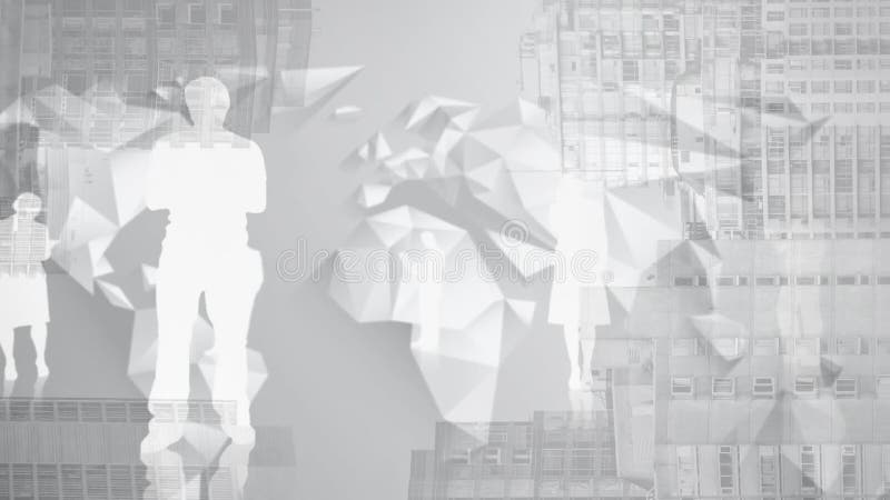 Animation of White Shadow of People and Abstract Pattern Over Buildings ...