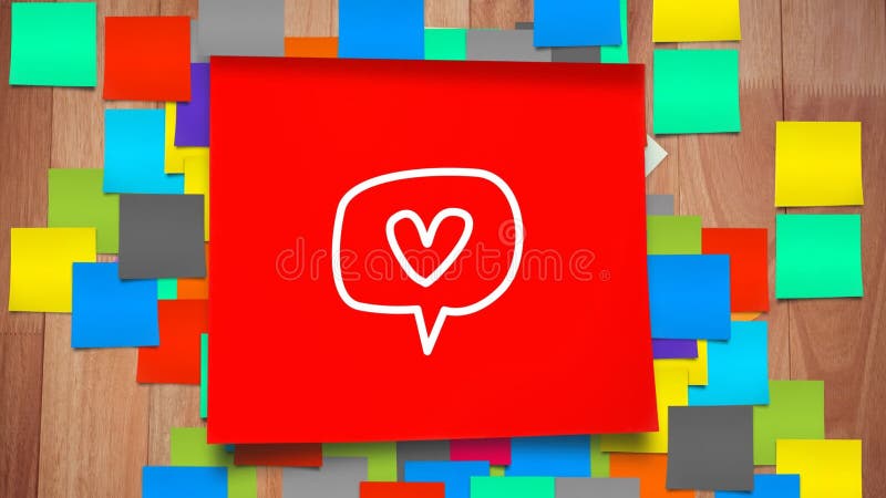 Animation of White Speech Bubble and Heart Icon Flickering on Red Sheet ...