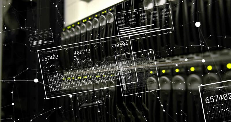 Animation of White Spots and Data Processing Over Server Room Stock ...