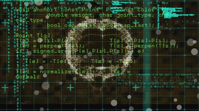 Animation of White Spots Floating Over Spinning Human Brain and Data ...