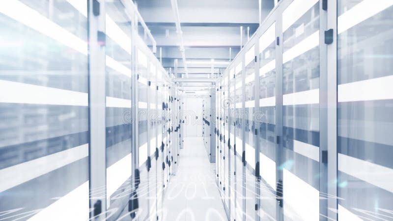 Animation Of White Trails And Binary Coding Over Server Room Stock Footage Video Of Video