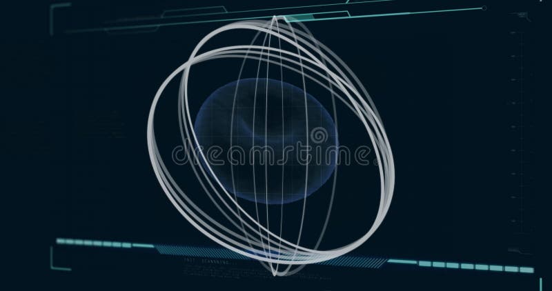 Animation of Wireframe Sphere Rotating Over Digital Interface with Blue Accents Stock Footage ...