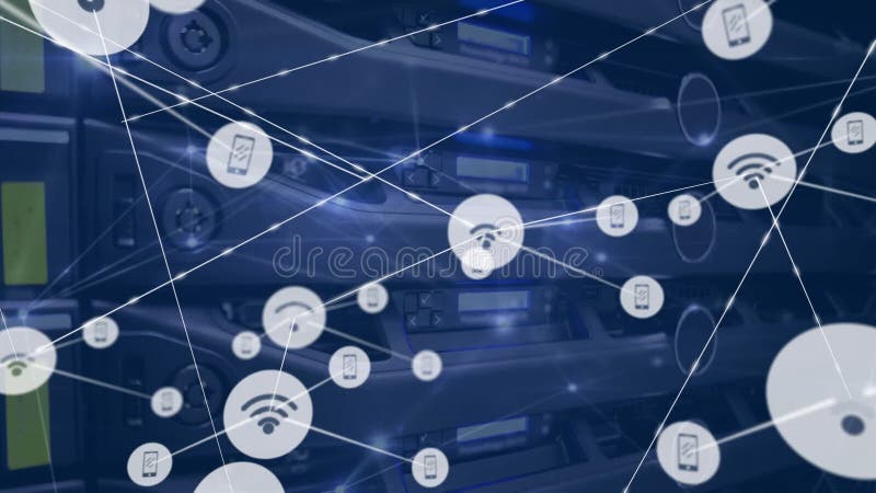 Animation of Wireless Network Icons Connecting with Lines Against ...