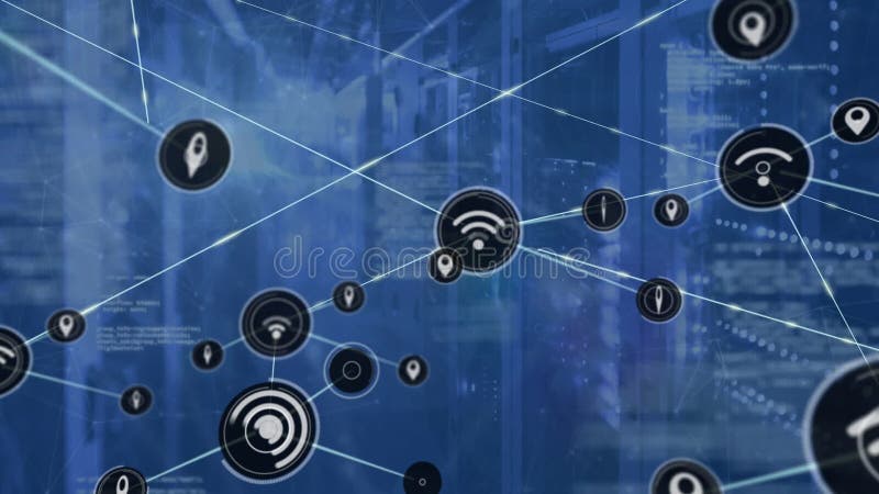 Animation of Wireless Network, Map Pin Icons Connecting with Lines ...