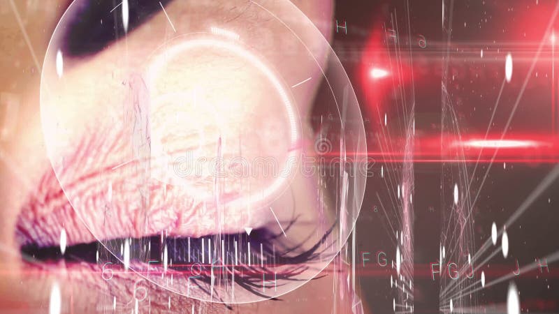 Scope Scanning Over Human Eye Against Data Processing Stock Footage ...