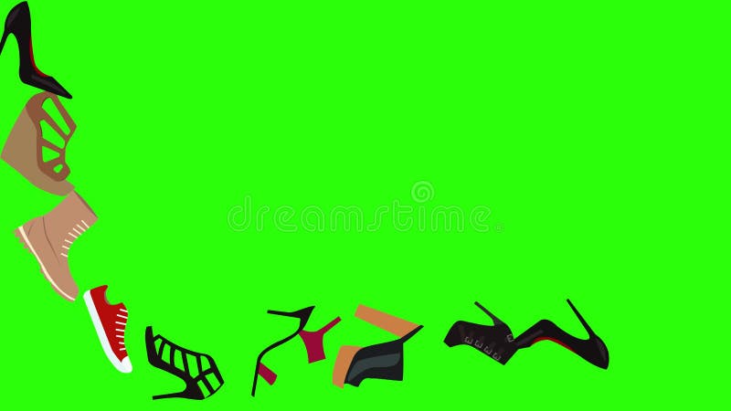 Animation of Women Shoes Group Elements on Green Screen Chroma Key ...