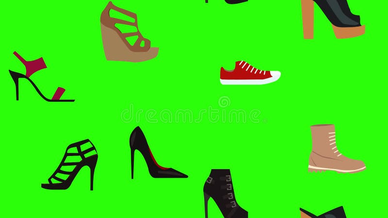 Women Shoes Animation on Green Screen Chroma Key Flat Design Elements ...