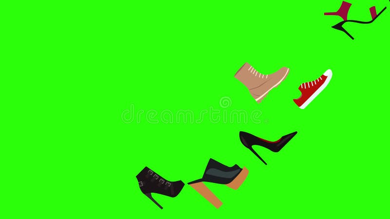Animation of Women Shoes Group Elements on Green Screen Chroma Key ...